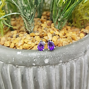 Dazzlingrock Collection 7x5mm Each Pear Cut Amethyst Ladies Solitaire Teardrop Stud Earrings, Sterling Silver