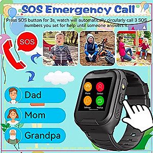 Elderly 4G GPS Smart Watch Real-Time Tracking Two-Way Phone Call GPS Tracker Waterproof Touchscreen Watch with Camera SOS Emergency Alarm Pedometer Tracker Watch Christmas Birthday Gift(Black)