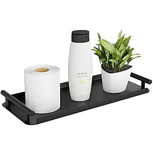 FEILERN Toilet Paper Basket, Stainless Steel Toilet Tank Tray with Handle for Organizing - Toilet Paper Basket Storage for Toilet Tank, Bathroom, Kitchen Counter (Black)