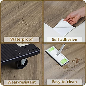WIFEA Vinyl Flooring Roll 15.7"Wx 118"L/12.9 Sq.Ft, Wood Grain Self Adhesive Vinyl Floor Tiles Wear-resistant and Waterproof Vinyl Plank Flooring for Bedroom Living Room Office Balcony RV, Light brown