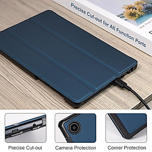 DMLuna Slim Tri-Fold Stand Hard Back Shell Premium PU Leather Cover for TCL Tab 8 SE, 8 Plus & 8 2024, Navy Blue