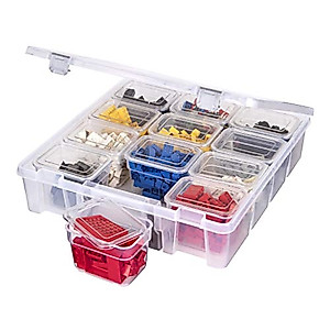 AB Designs 6965ABD Super Satchel with 9 Small Bins Inside, Stackable Home Storage Organization Container, Clear with Sliver Latches and Handle