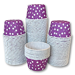 Bulk MINI Candy Nut Paper Cups - Valentine Birthday Easter - Mini Baking Liners - Purple White Polka Dot - 100 Pack