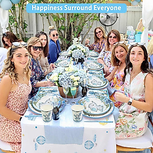 175Pcs Baby Boy Shower Decorations Plates Set for 25 Guests, Elephant Baby Shower Paper Plates Napkins Cups and Utensils Tableware Blue Floral Theme Birthday Party Supplies