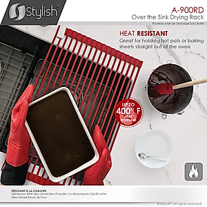 STYLISH Over The Sink Roll-Up Dish Drying Rack | Trivet | Heat Resistant | Drying Dishes and Rinsing Vegetables | Black | A-900BK