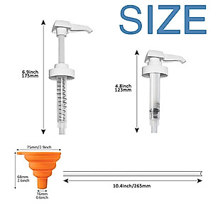 6 Pack Gallon Jug Pump Dispenser 38-400 Syrup Pump for Gallon Jug Dispensing - 7cc Lotion Gallon Shampoo Pump Top Replacement, Fits 1 Gallon Bottle 64oz 128oz Hand Sanitizer Containers, Plus Funnel