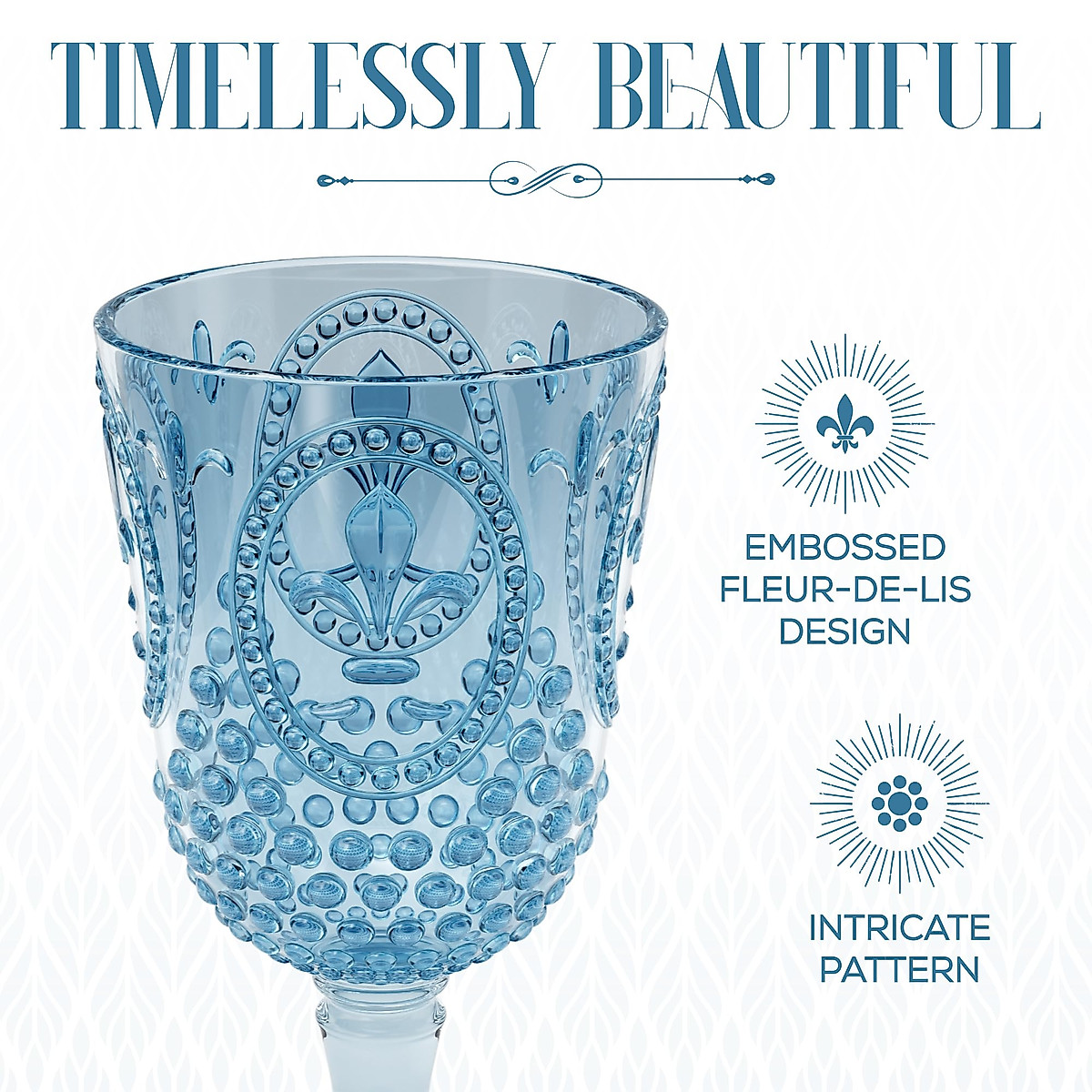 elle decor Acrylic Wine Goblets | Set of 4, 15-Ounce | Unbreakable Acrylic Wine Glasses | Reusable Plastic, Shatterproof Long Stemmed Water Glasses | Bar Drinking Cups (Blue)