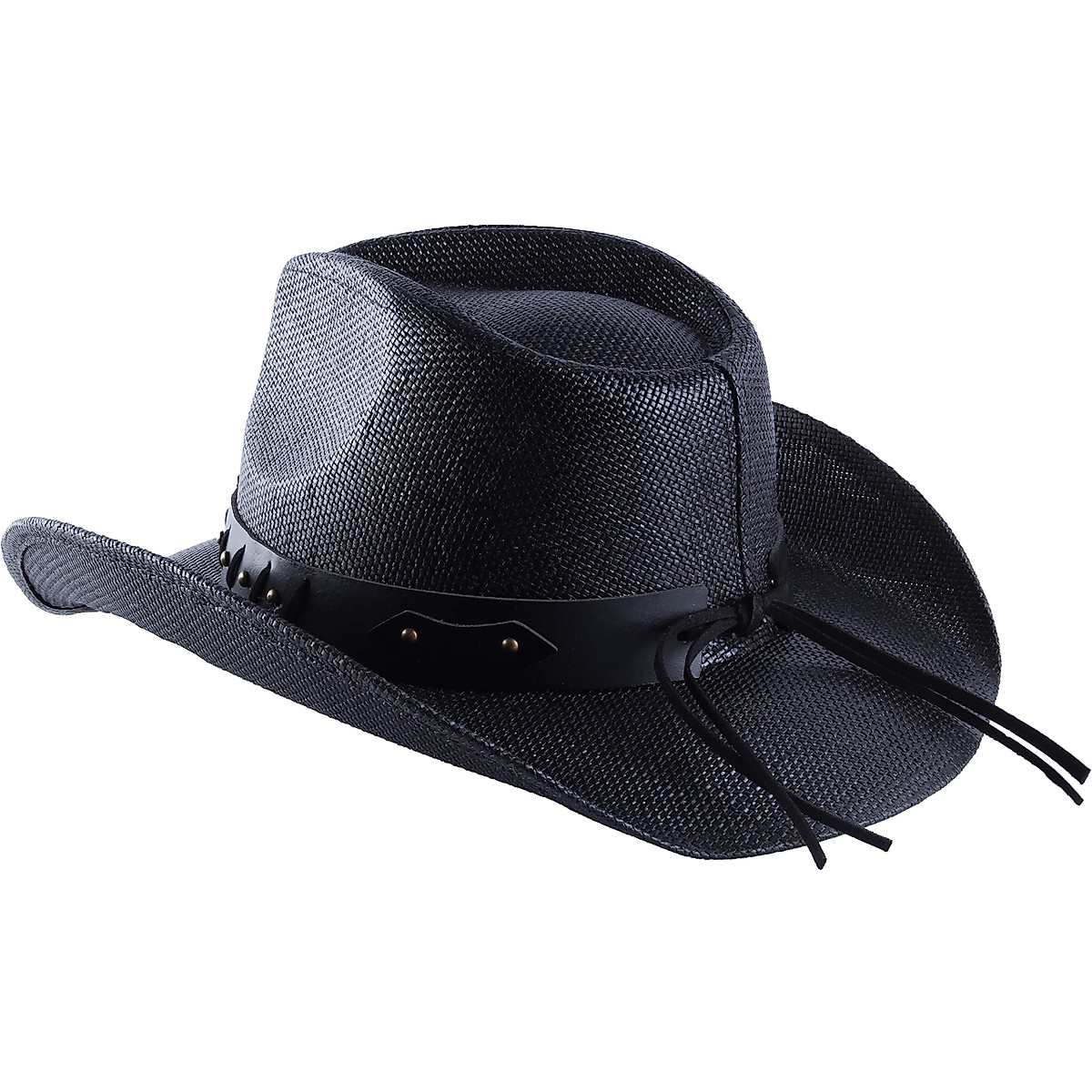 Western Outback Cowboy Hat Men's Women's Style Straw Felt Canvas (Black Bull)