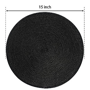 FunWheat Round Braided Placemats Set of 4 Table Mats for Dining Tables Woven Washable Non-Slip Place mats 15Inch (Black, 4pcs)