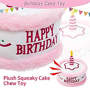 Dog Birthday Bandana Set - Cute Hat and Squeaky Cake Toy for Birthday Party Supplies Gift - Great for Small Medium Large Dogs Pink