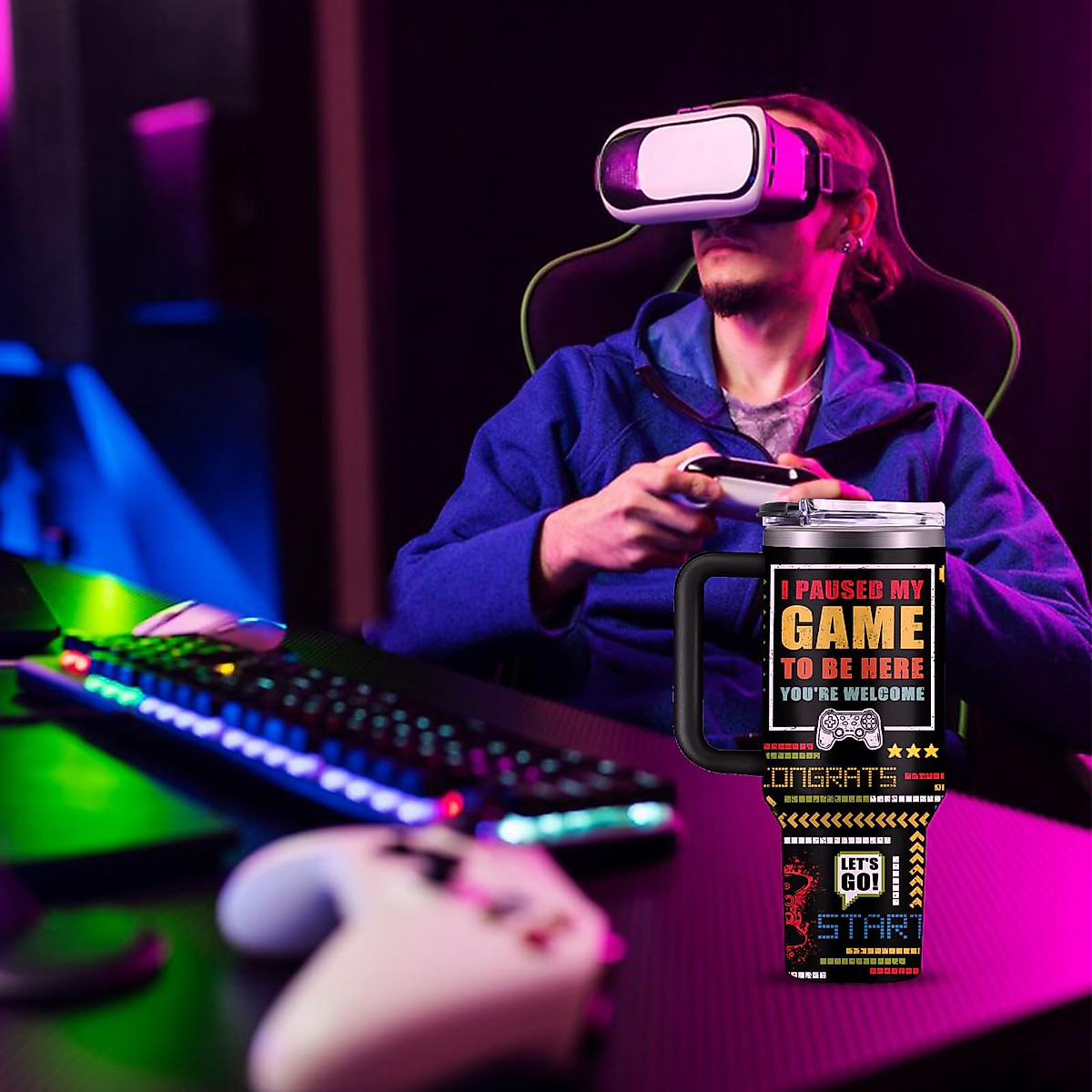 Gamer Gifts for Men Boys, 40oz Gamer Tumbler Cup, Teen Boy Gifts Gaming Stuff, Game Lover Gifts for Gaming Mugs, Game Presents for Son Boyfriend Birthday Christmas Gifts for Men Boys Gaming Cup