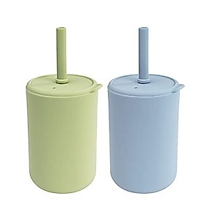 DF DUALFERV 2 Pcs Silicone Sippy Cup, Silicone Straw Cups for Toddlers, Baby Straw Cup, Silicone Sippy Cups for Baby 6 Months (Blue, Green)