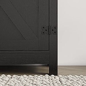 Panana Modern Farmhouse TV Stand for 65 inch TV, Entertainment Center with Storage and Open Shelves, Wood TV Stands TV Table Stand for Living Room, Bedroom (Black, for 32"-65" TV)