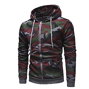 Men's Pullover Winter Workout Thenlian Men's Long Sleeve Camouflage Hoodie Hooded Sweatshirt Top Tee Outwear Blouse(Dark Gray, L )