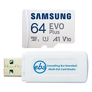 Samsung 64GB MicroSDXC EVO Plus Memory Card Works with Samsung Phones A02s, A02, A32, A12 Galaxy Series Class 10 (MB-MC64KA) Bundle with (1) Everything But Stromboli MicroSD & SD Memory Card Reader