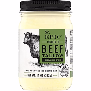 EPIC Beef Tallow, Grass-Fed, Keto Friendly, Whole30, 11oz Jar