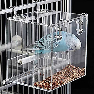 Bird Feeder No Mess Seed Catcher Tray Cage, Transparent Bird Feeder Cage with Stainless Steel Hooks for Small Bird Canary Parakeet Budgerigar Parrots Crested Myna Cockatiel Lovebird