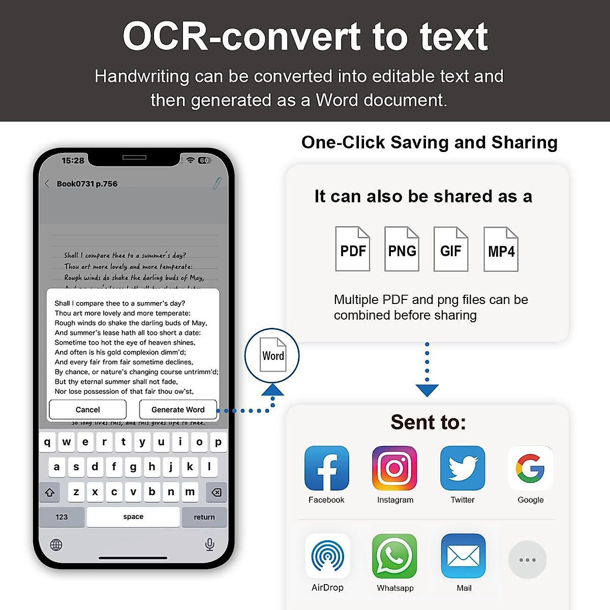 Ophayapen Digital Smart Pen Notebook and Writing Board Set, Real-time Sync for Digitizing, Convert to Text,Storing, and Sharing Paper Notes, Compatible with Smartphone (Android and iOS)
