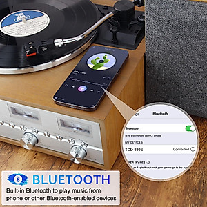 LUXSWAY Vinyl Record Player with Romote Control CD Player with LCD Display Encoding with Bluetooth All-in-One Player Variable Pitch