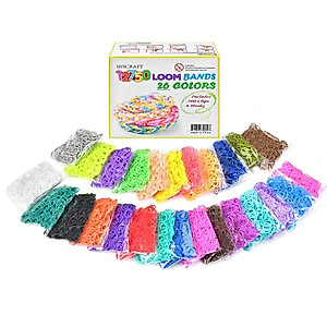 Inscraft Rubber Bands Refill Kit , 12750+ Premium Loom Bands in 26 Colors with 500 Clips ,6 Hooks for Kids Bracelet Weaving Kit DIY Crafting