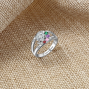 Moon Ring,Personalized Promise Ring for Her Engagement Ring with 2-4 Birthstones Names Engraved Rings for Women Mother's Days (4 names, 9)