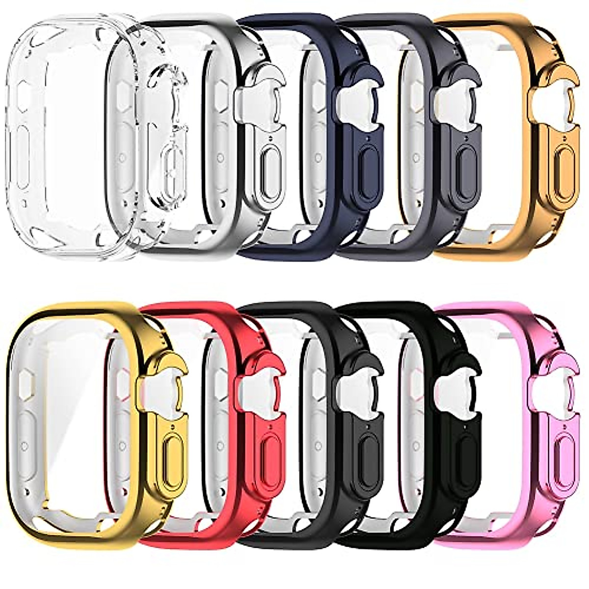 SAWIDEE TPU Glass+case for Apple Watch Series Ultra 49mm smartwatch PC Screen Protector Bumper Tempered for Apple Watch Ultra 49mm (Color : Gold)