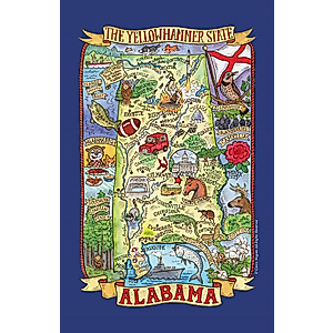 Kay Dee Alabama Tea Towel Adventure Destinations Vacation Souvenir Pictorial Poster Style Map Kitchen Towel, Multicolor, 18 in x 28 in