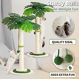 Meowoou Cat Scratching Post, Scratching Post with Hanging Ball and 35 inches Tall Cat Scratching Post with Sisal Rope for Indoor Large Cat Scratching Post for Large Cats and Kittens