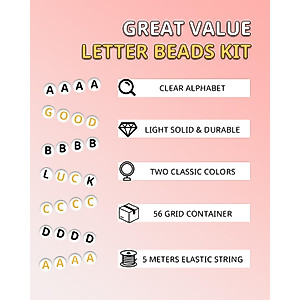 L'EclatDina 2 Box Set Letter Beads, Alphabet Beads for Bracelets, 1900+ PCS Round Number & Heart Beads, 5m Elastic String Jewelry Making Kit, Ideal for Friendship Bracelets (Black+Gold)