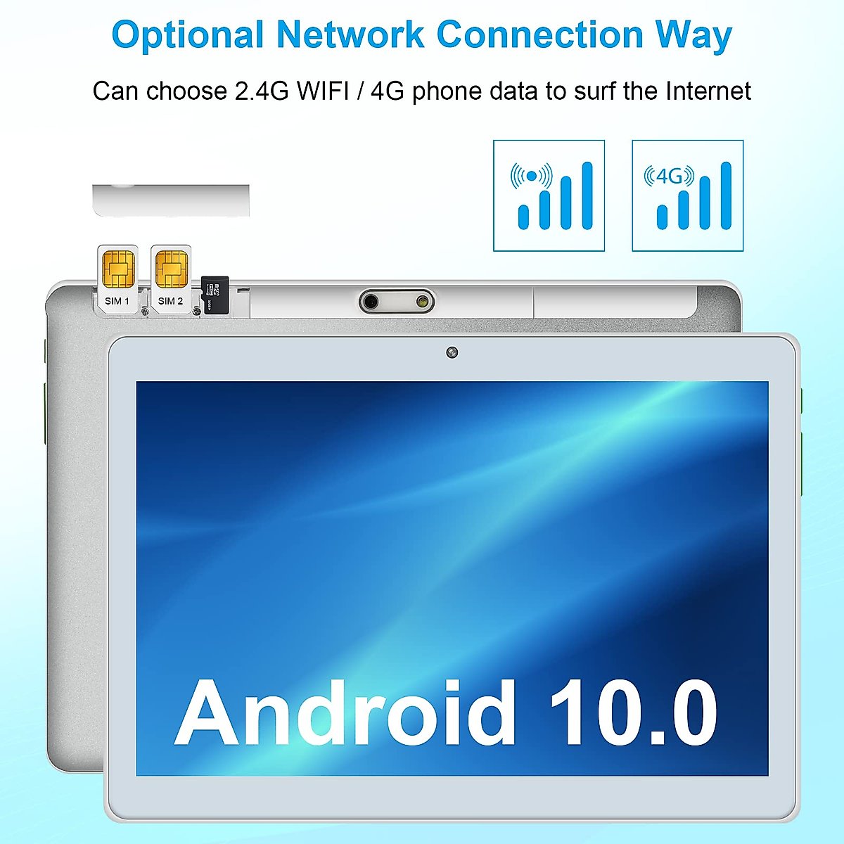 SZTPSLS 10.1 inch Tablet Android 10 Octa-core Processor 32GB Storage HD Touchscreen Tablets, 2MP+5MP Dual Camera, 1280x800 IPS Display, Support 4G Phone Call, Wi-Fi, Bluetooth