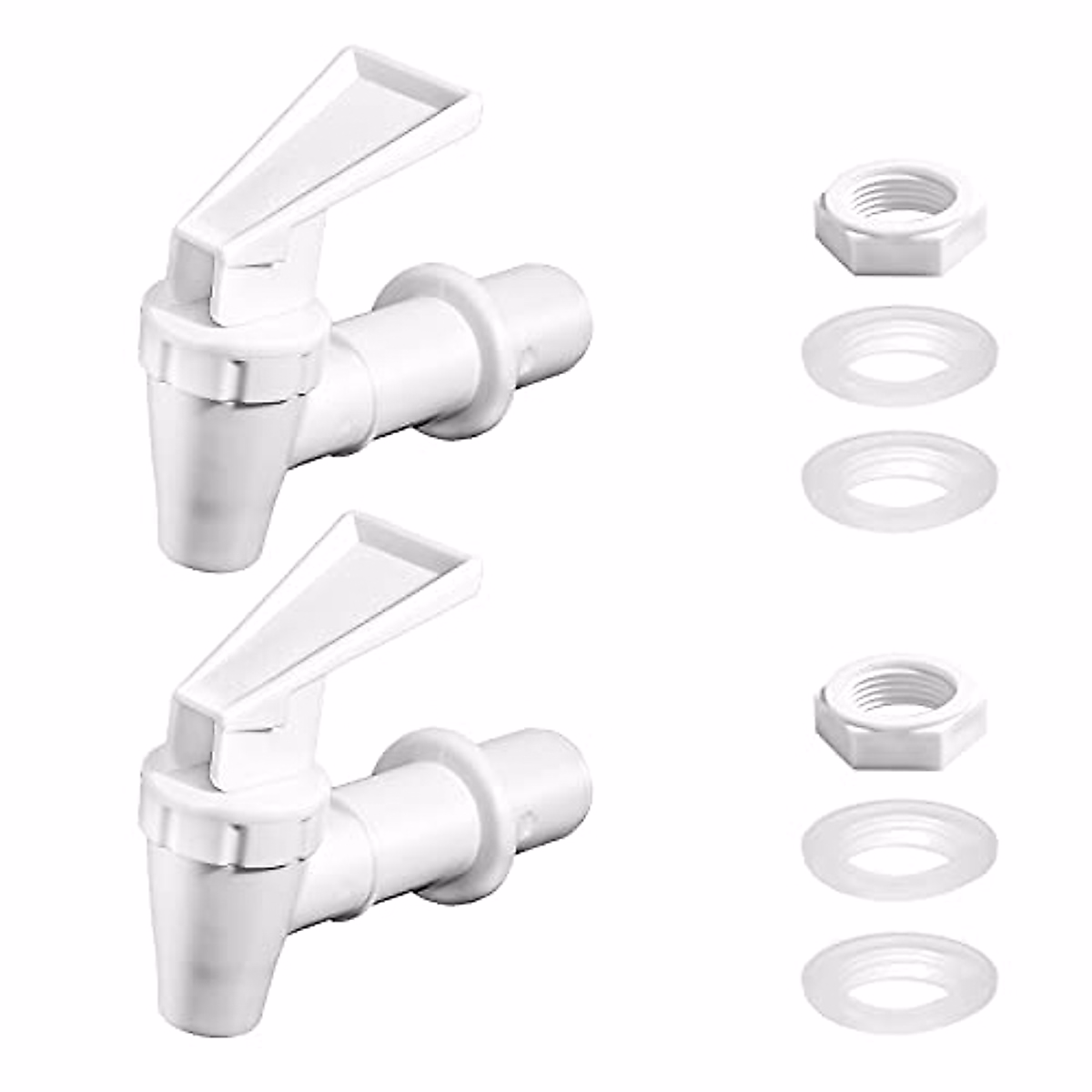 Lanzeuta 2 Sets BPA-Free Replacement Cooler Faucet, White Water Dispenser Tap Set, Reusable Plastic Spigot Spout Water Beverage Lever Pour Dispenser Valve Water Crock Tap