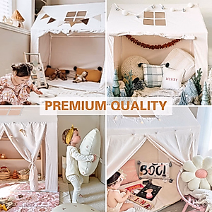 Kids Tent with Mat, Lights and Flags, Play Tent Indoor, Playhouse for Kids Outdoor, Kids Play Tent with Windows and Roll Up Door, 52" x35" x 52", Baby Play Tent for Both Boys and Girls