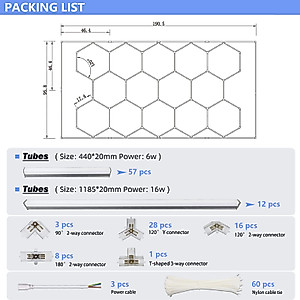 soges Hexagon Led Garage Light,14 Grid Systems Led Shop Lights for Garage/Workshop/Car Detailing Shop/Salon with White Border, 6500K,64720LM,534W, AC 100-240V 95.7(W) x 190.5 (L) Inch
