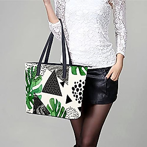 Womens Handbag Tropical Leaves Marble Textures Leather Tote Bag Top Handle Satchel Bags For Lady