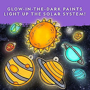 NATIONAL GEOGRAPHIC Kids Window Art Kit - Stained Glass Solar System Arts & Crafts Kit with Glow in The Dark Planets, Use as Window Suncatchers, Hanging Decor from Ceiling, Mobile, Space Room Décor