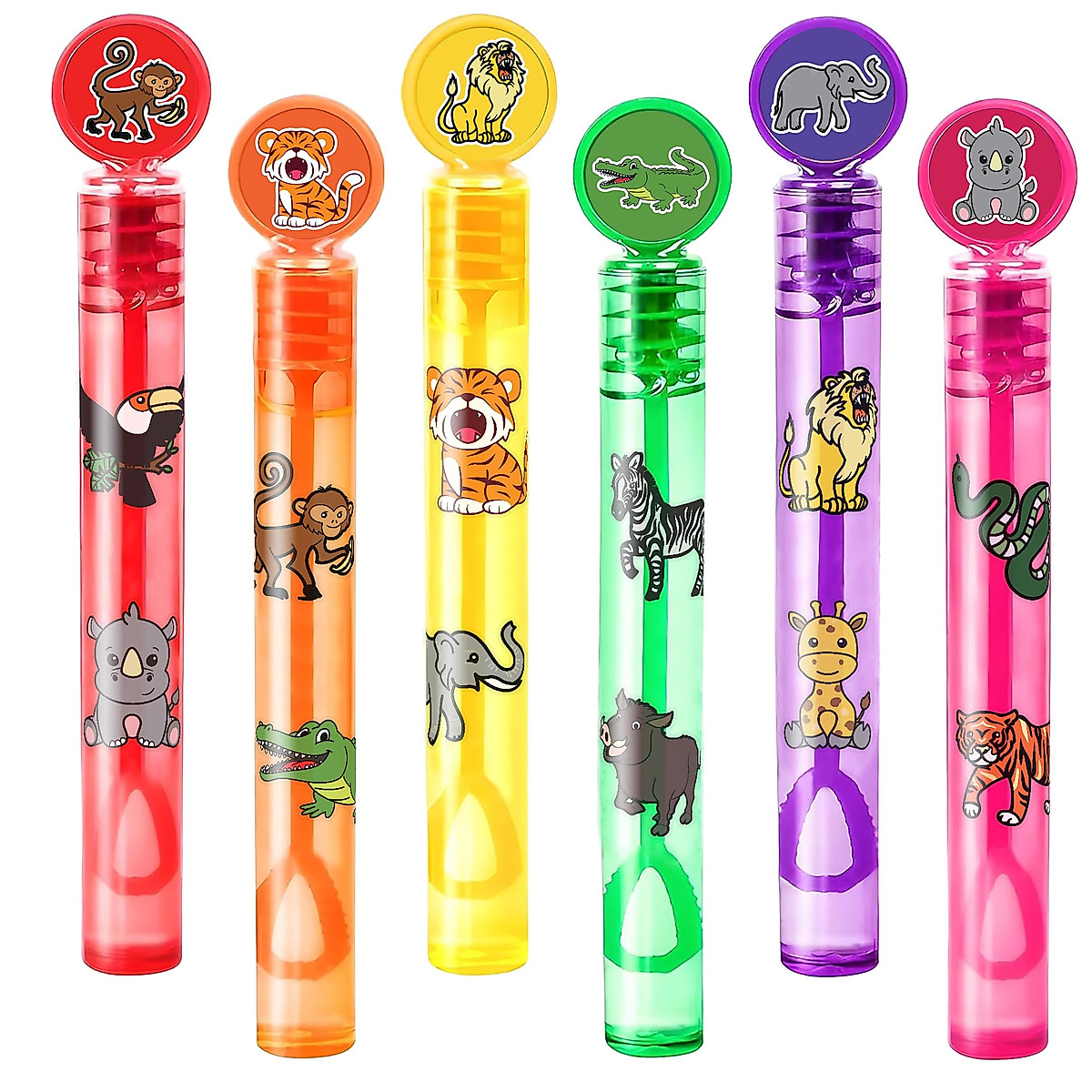 24PCS Jungle Safari DIY Bubble Wands Party Favors 96PCS Stickers for Goodie Bag Fillers Pinata Stuffers Mini Bubble Bulk Zoo Birthday Party Supplies Toys Gifts Class Prizes Toddlers Boys Girls