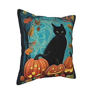 deaokluy 20"x20" Halloween Black Cat Square Leather Throw Cushion Covers Decorative Holiday Pillow Case for Home Bedroom Couch Sofa Decoration