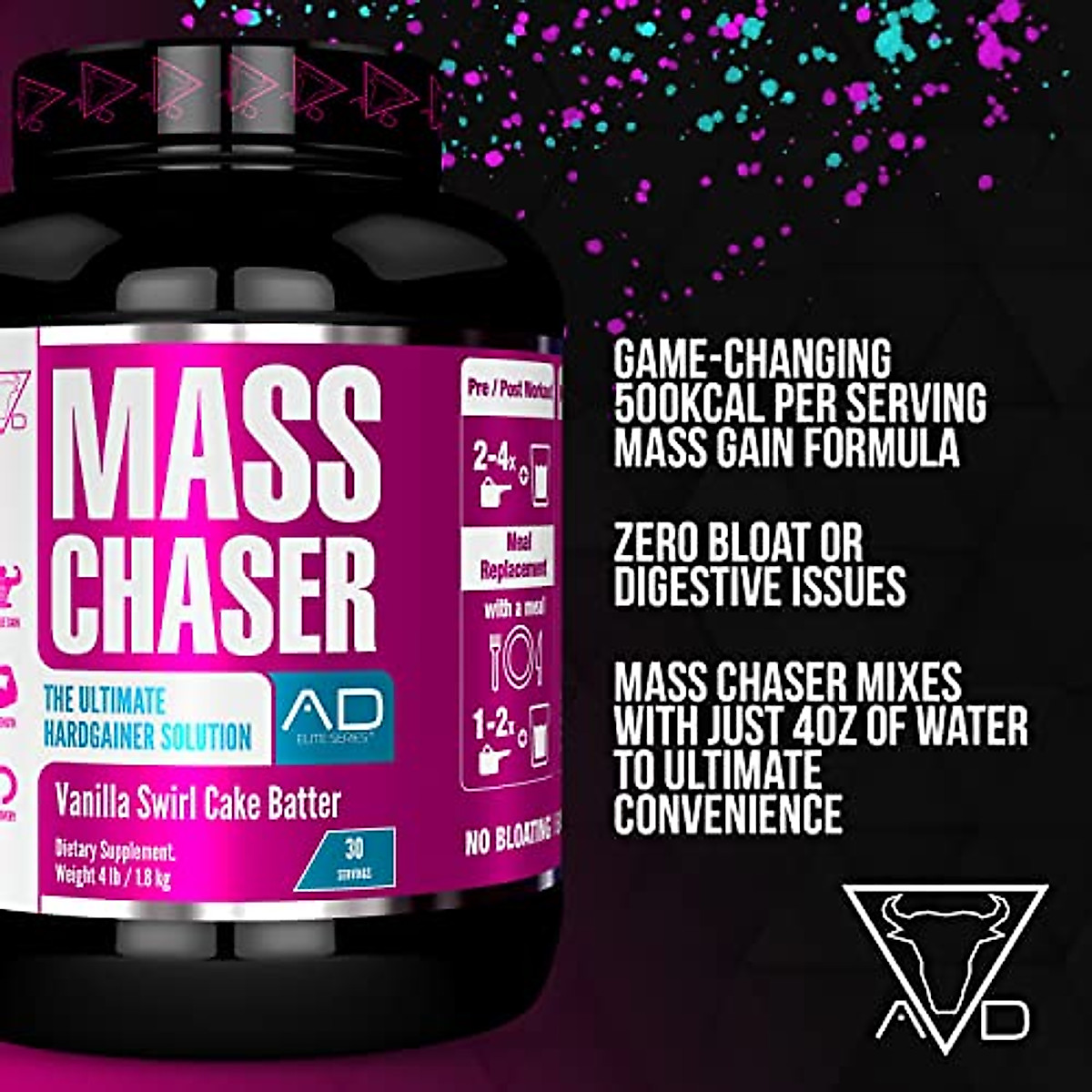 Project AD Mass Chaser, Mass Gainer Protein, Whey Protein and MCT Oil, 500 Calories Per Serving (30 Servings, Belgian Chocolate)