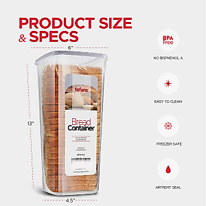 Tafura Bread Container | Bread Storage Container | Plastic Bread Box | Bread Loaf Keeper with White Lid | Bread Saver Dispenser, BPA Free