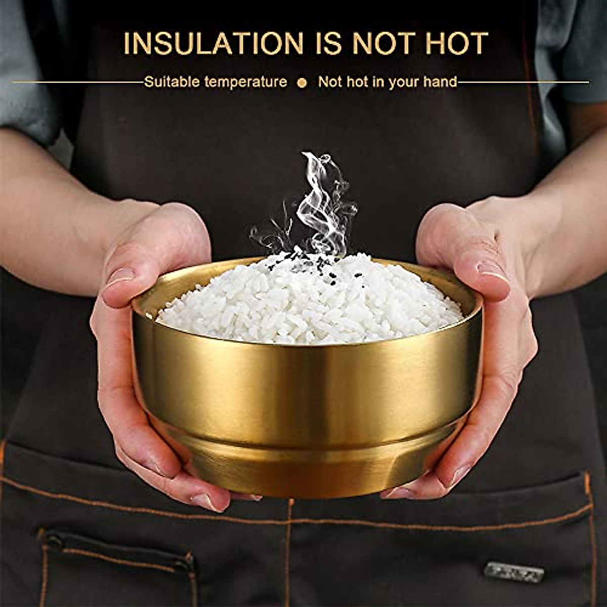 4Pack Thick 304 Stainless Steel Bowls, Small Double Wall Rice Bowls, Stainless Steel Soup Bowl Salad Bowl Noodle Bowl, Metal Bowls for Fruit Cereal Snack Appetizer (Gold, 4.7in)