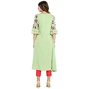 Janasya Indian Women's Light Green Poly Crepe Kurta(JNE3368-KR-XL)