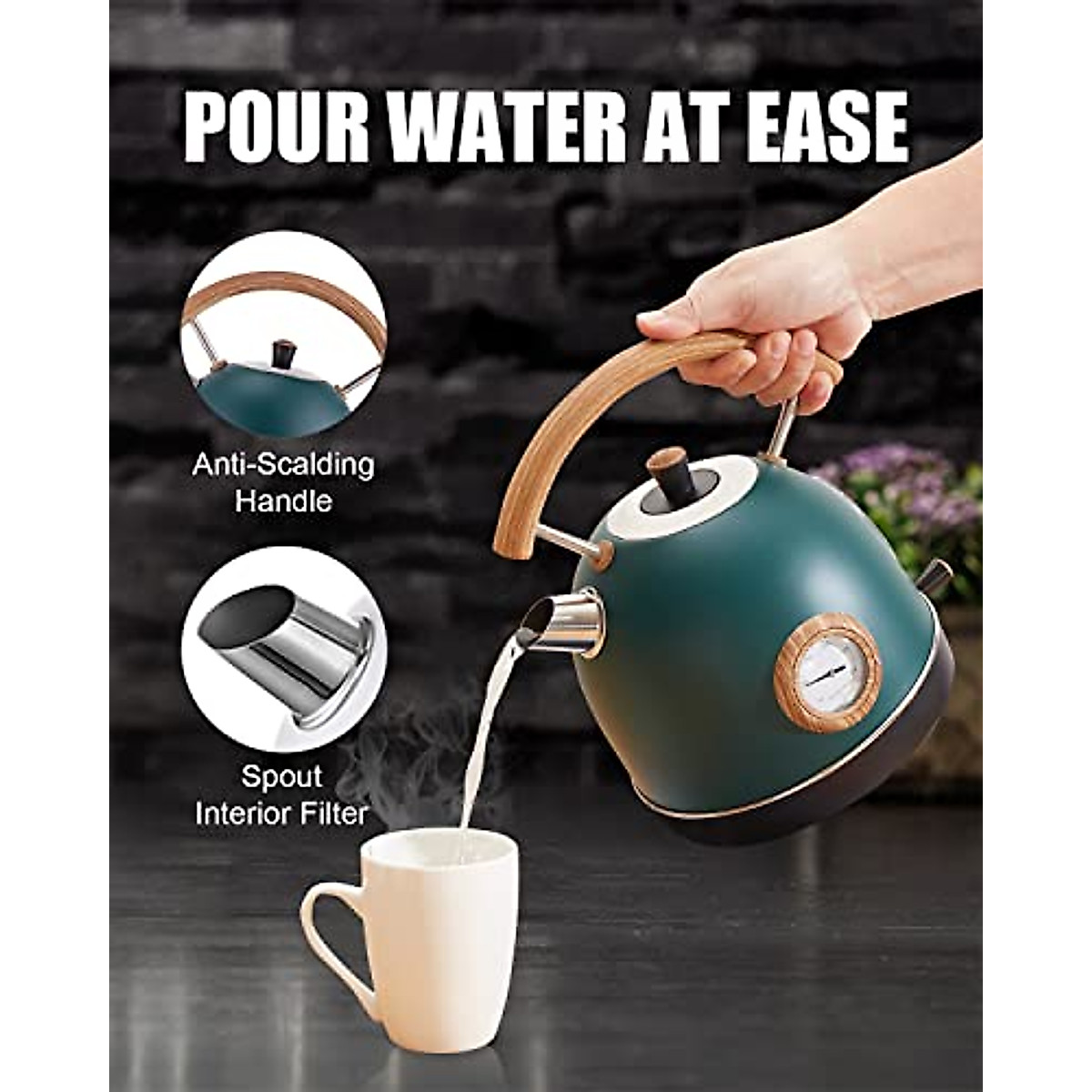 Talafa Electric Tea Kettle with Temperature, 1.7L/1500W Electric Water Kettle with Food Grade Stainless Steel, Hot Water Boiler Teapot for Boiling Water Auto Shut-off and Boil-Dry Protection, Green