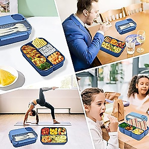 Luriseminger Bento Lunch Box, Snack Containers，Meal Prep Containers Kids/Toddle/Adults,Food Storage Containers for School, Work and Travel (4 compartment-blue)