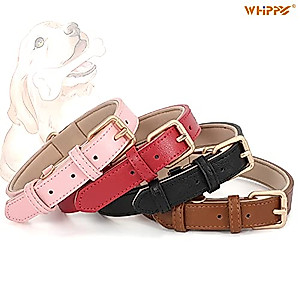 WHIPPY Leather Dog Collar for Small Medium Large Dog Adjustable Soft Breathable Leather Padded Puppy Collar with Alloy Buckle Heavy Duty Waterproof Classic Dog Pet Collar,Pink,M