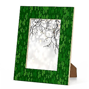 POFATO Lucky Four Leaf Clover Pattern 5x7 Picture Frame Wood Photo Frame for Tabletop Display Wall Mount Picture Frame Display 5 x 7 Inch Photo Wall Decor Home Gift Frames
