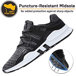 SUADEX Steel Toe Shoes for Men Lightweight Indestructible Work Shoes Women Breathable Safety Shoes Grey 11 Women/9.5 Men