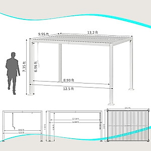 StarEcho Louvered Pergola 10 x 13 Ft with Integrated Drainage System - Durable Aluminum Outdoor Structure for Backyard, Garden, and Terrace - Adjustable Roof Gazebo for Easy Installation（White）