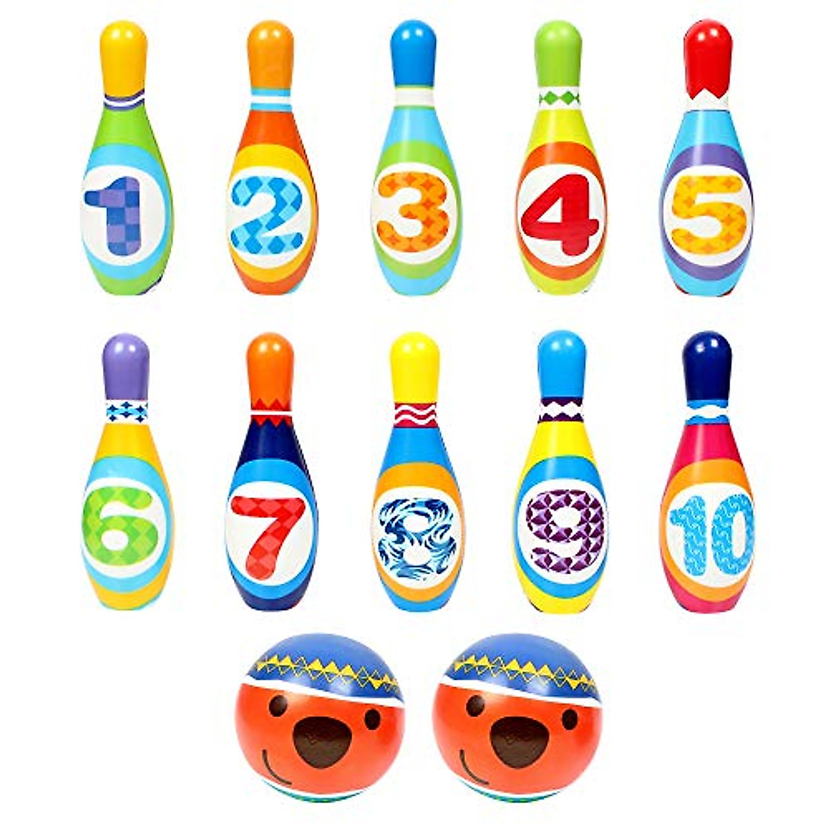 STJOYOPY Kids Bowling Set Toddler Indoor Active Play Game Educational Toys 10 Soft Foam Pins & 2 Balls Developmental Toys Sport Gift for Boys Girls Age 3+