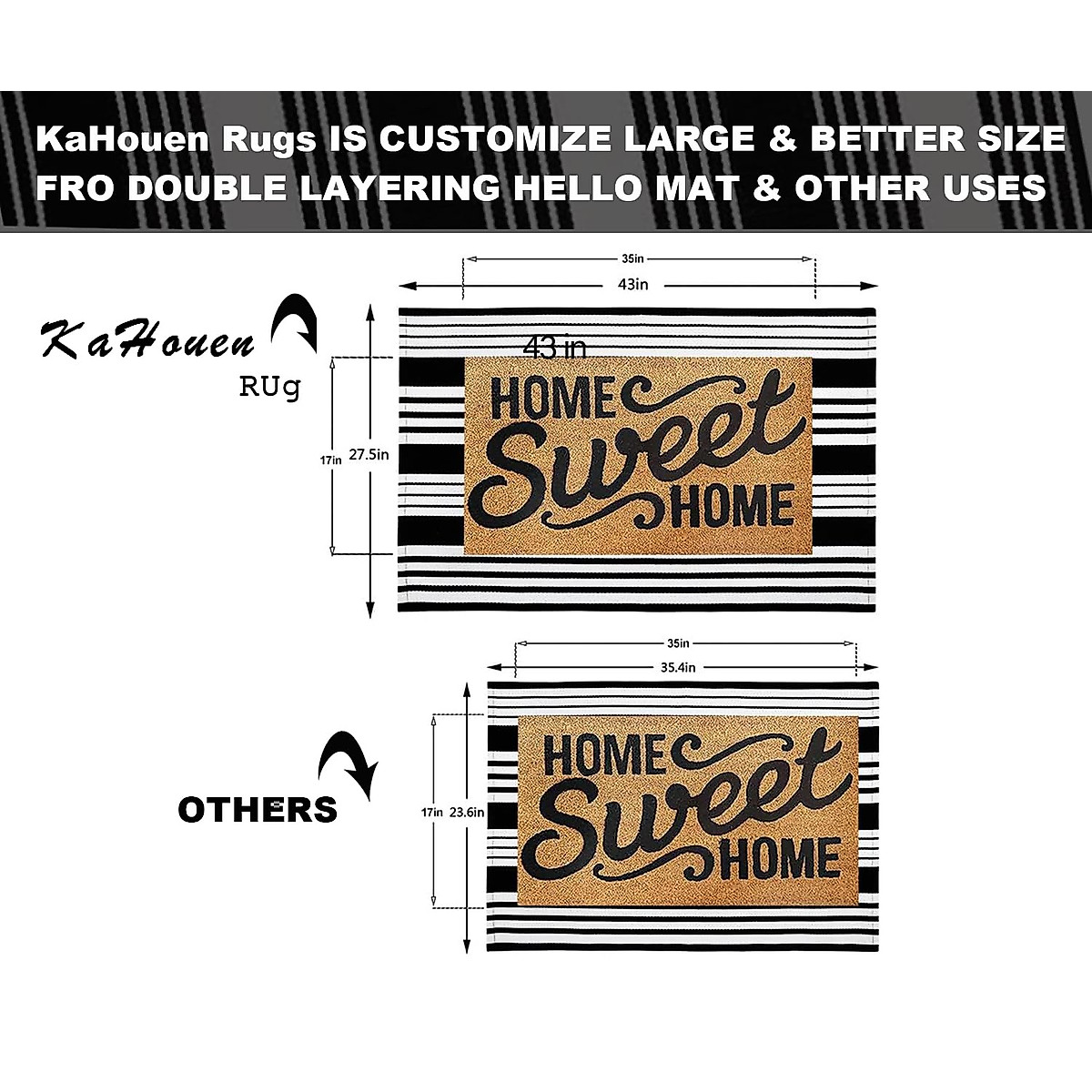 KaHouen Black and White Striped Rug (27.5 x 43 Inches),Black and White Outdoor Rug, Hand-Woven Striped Rug Indoor/Outdoor Area Rug Front Door Floor Mat for Farmhouse/Porch/Living Room.