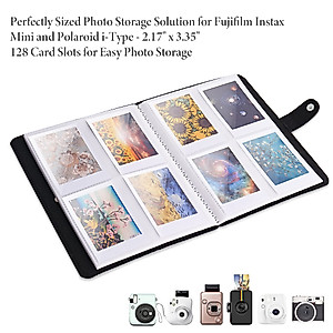 Hennaja 128 Pockets Photo Album,Leather Card Book Holder,Small Mini Capacity Photo Book Cover for Fujifilm Instax Mini, Polaroid & Instant Cameras(1-Sunflower)